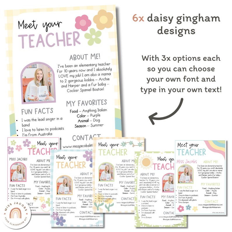 Meet the Teacher Templates | Daisy Gingham Pastels Classroom Decor ...