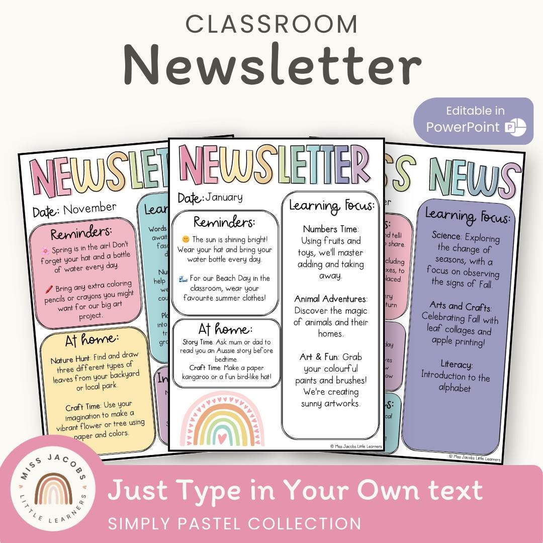 Classroom Newsletter Templates | Editable | Simple Pastels Classroom ...