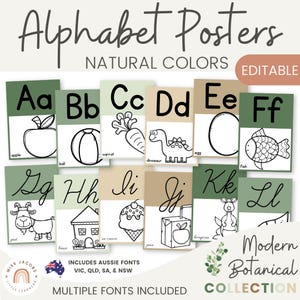 Botanical Alphabet Posters in Natural Colors, Printable Modern Earthy ...