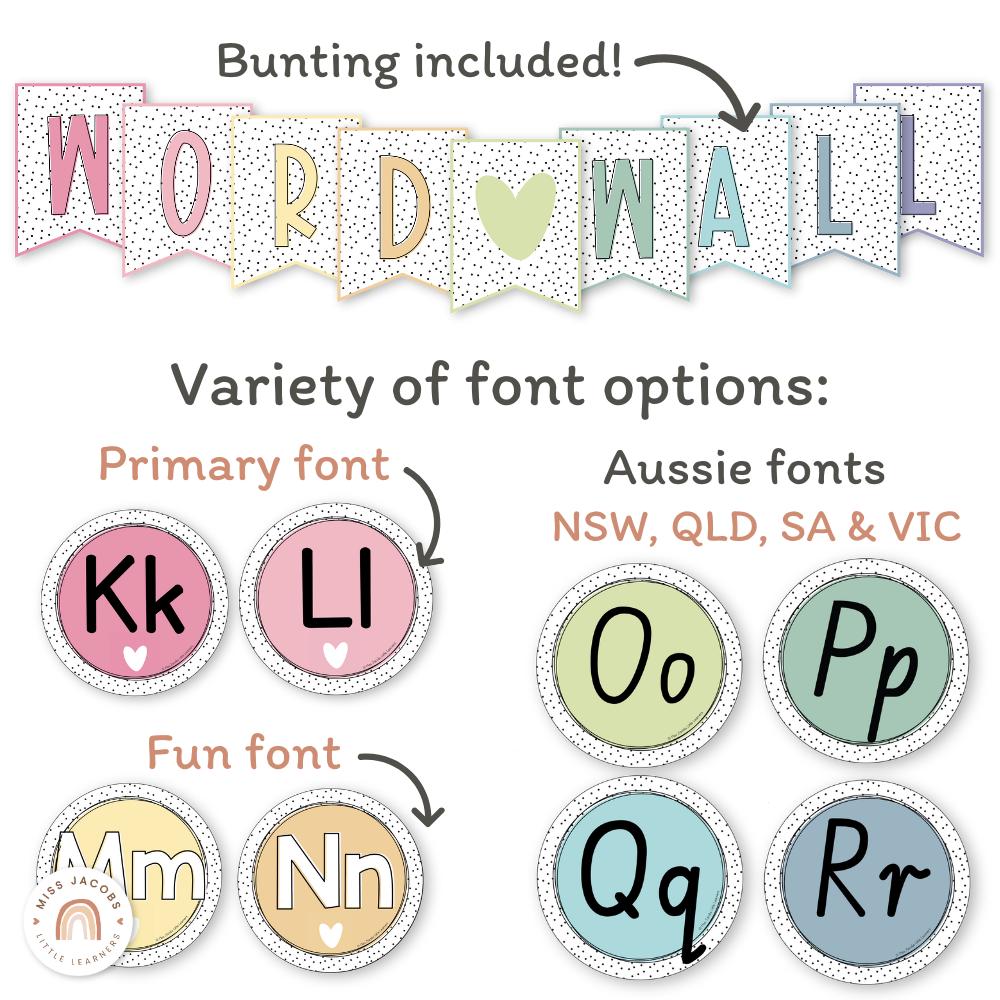 Alphabet Word Wall | SPOTTY PASTELS Classroom Decor | Editable - Etsy