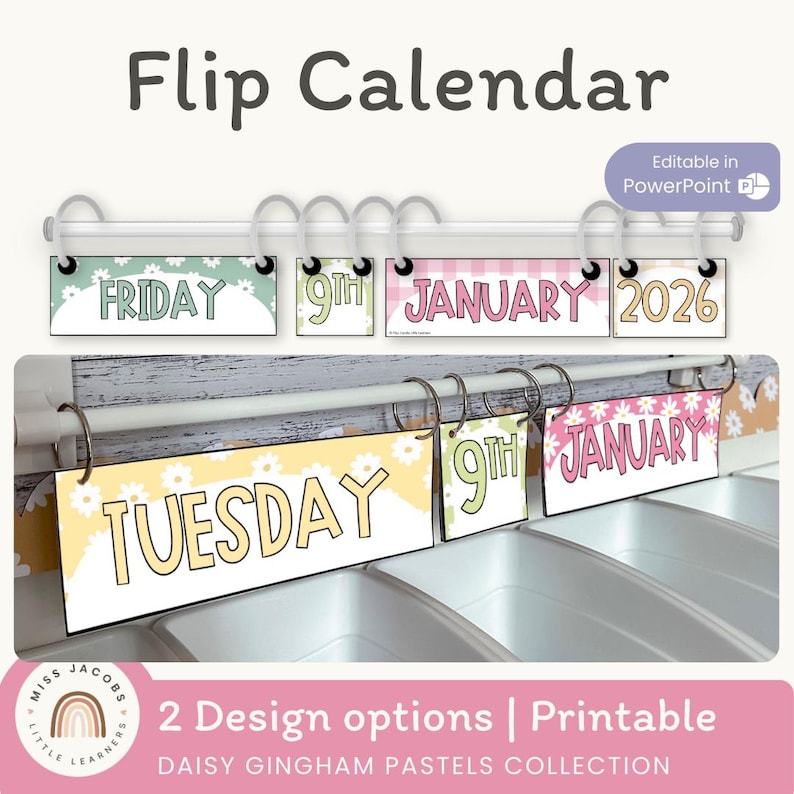 Flip Calendar | Interactive Date Display | Daisy Gingham Pastels ...