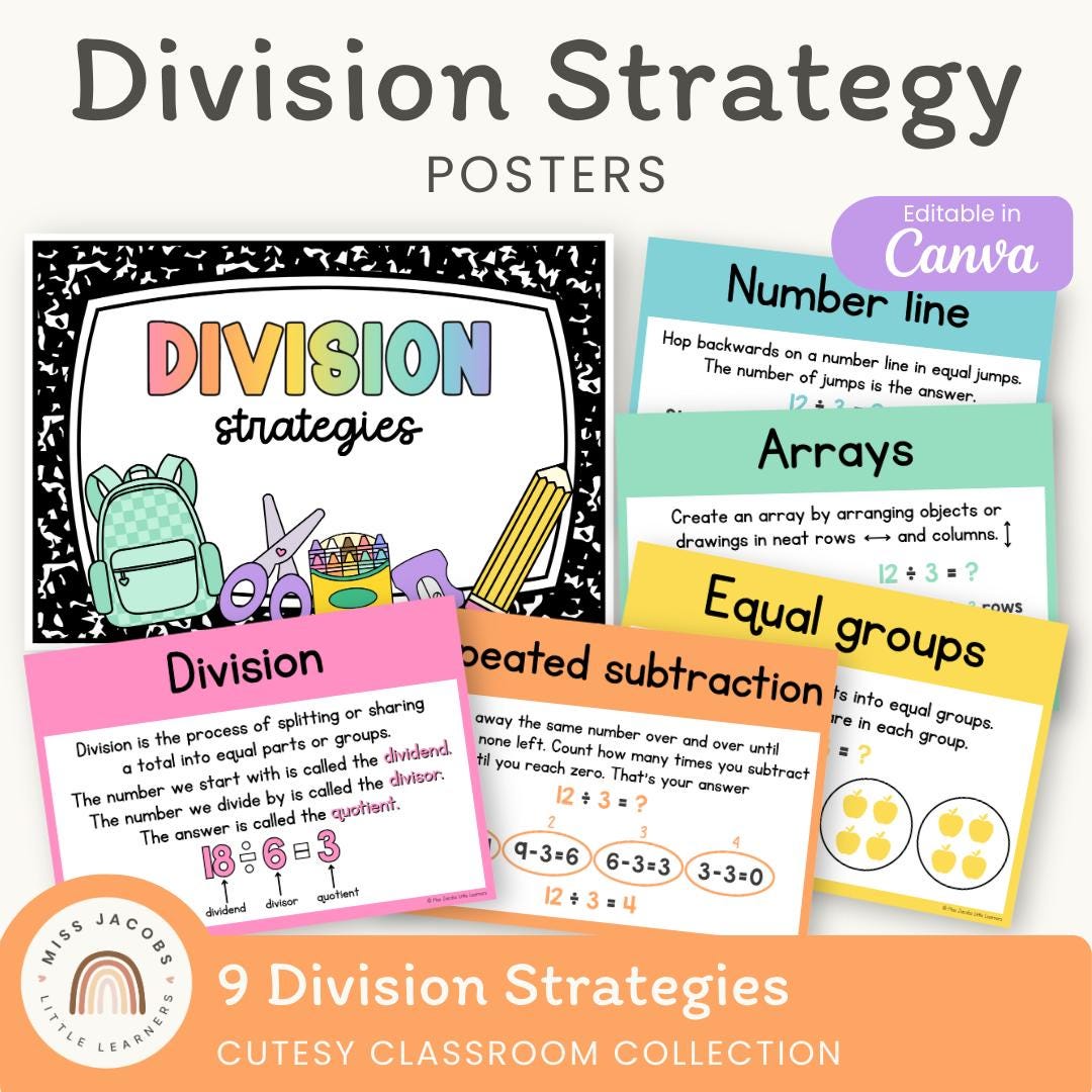 Cutesy Division Strategies Anchor Chart: Math Strategy Posters ...