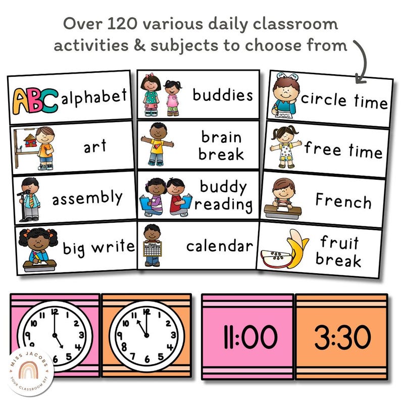 Cutesy Visual Classroom Schedule, Back to School Theme Visual Schedule ...