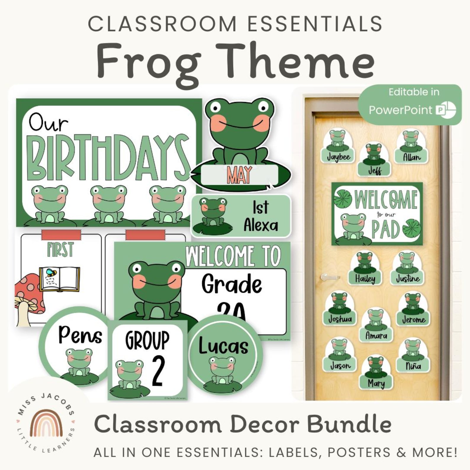 Frog Classroom Decorations Pack, Editable Spring Nature Theme Decor ...