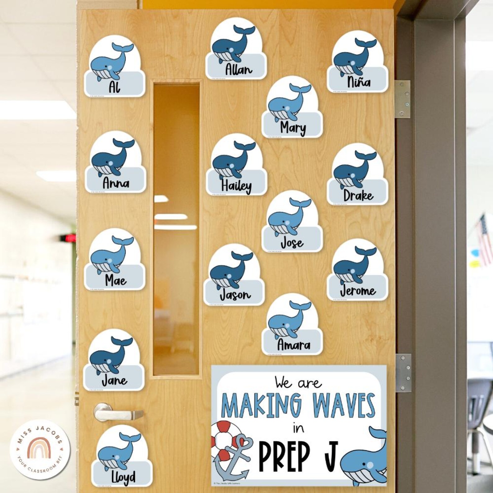 Whale Door Display, Ocean Theme Welcome Signs & Name Labels, Editable ...