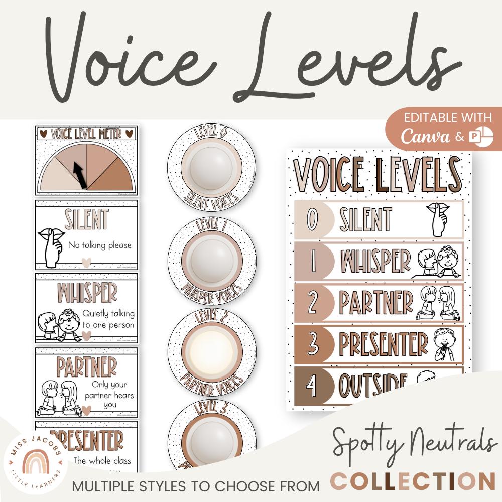 Spotty Neutrals Voice Noise Level Display | EDITABLE Classroom Teacher ...