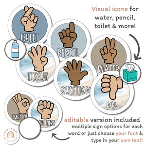 Hand Signals | Modern Ocean Classroom Decor | Editable - Etsy
