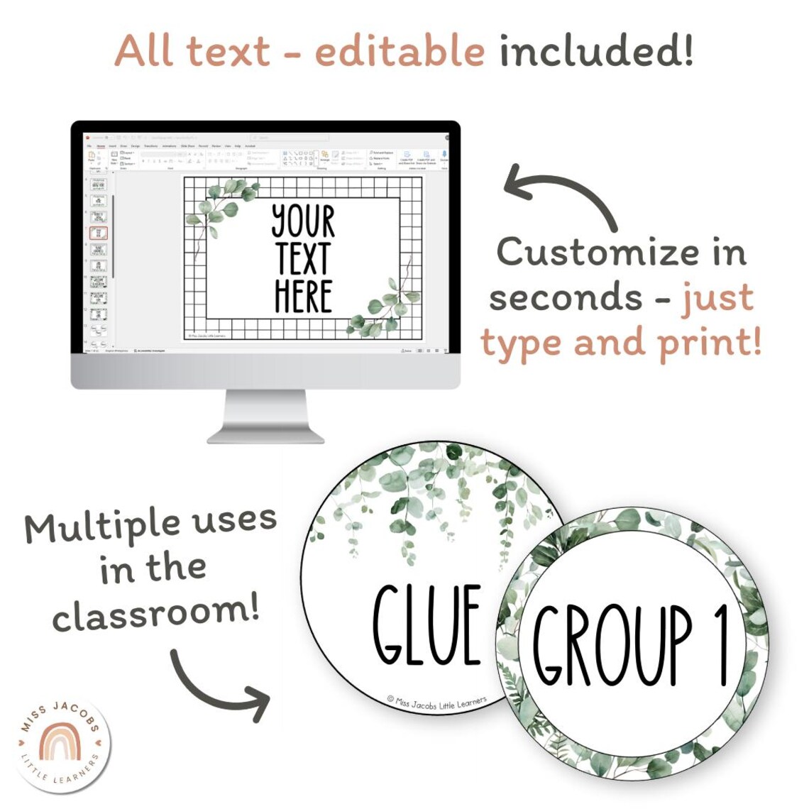 Classroom Door Display Set, Editable Botanical Teacher Welcome Sign ...