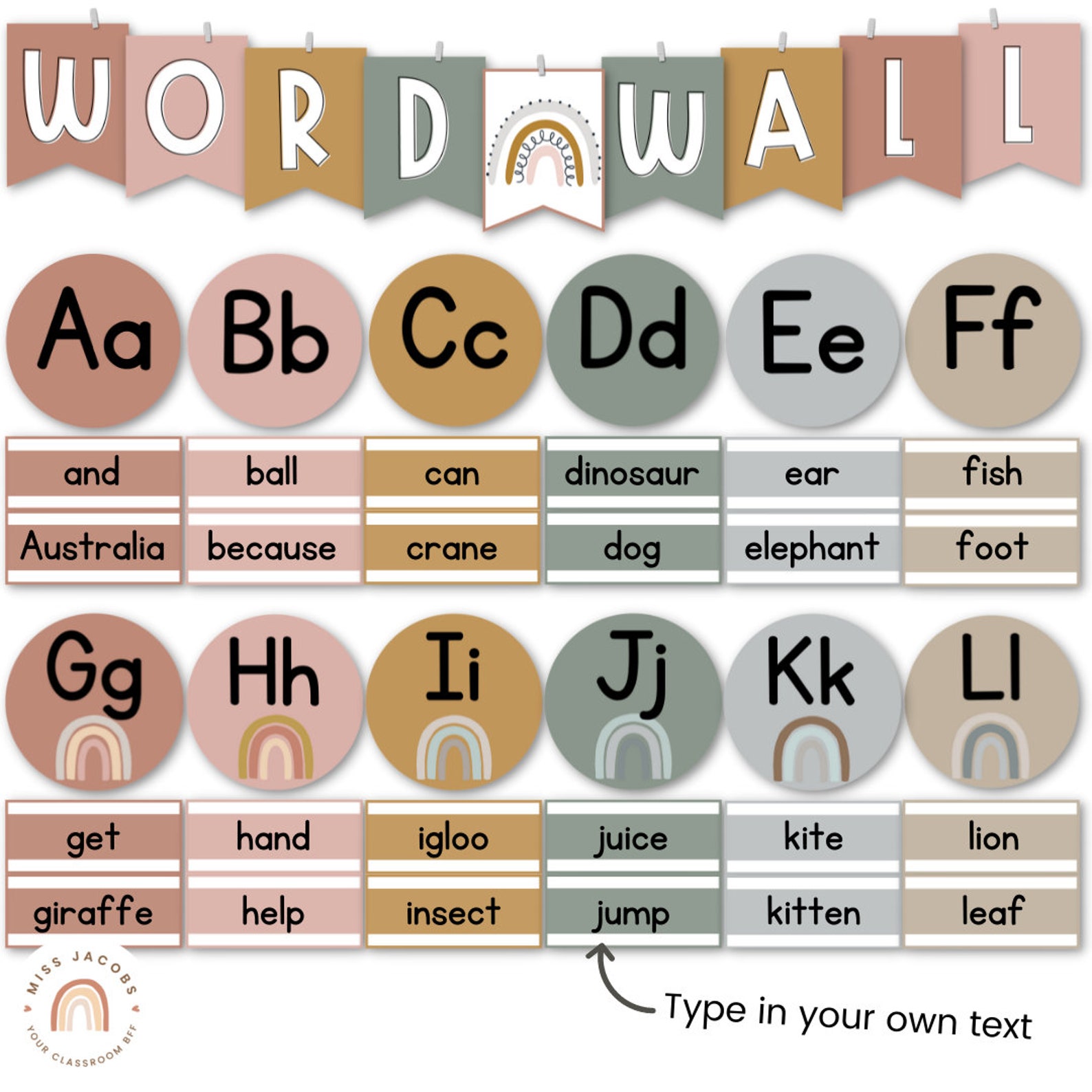 BOHO RAINBOW Word Wall Editable Neutral Rainbow Classroom - Etsy