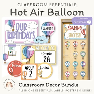 Rainbow Hot Air Balloon Door Display, Editable Welcome Door Signs, Name ...