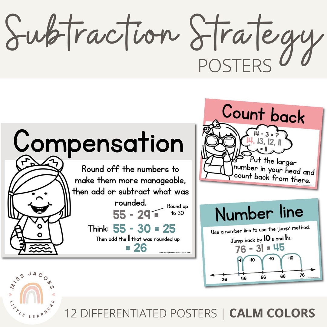 CALM COLORS Subtraction Strategy Posters | Math Posters | Modern ...