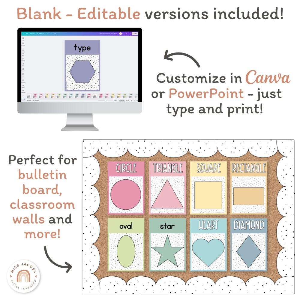 Shape Posters | Spotty Pastels Calm Classroom Decor | Editable - Etsy