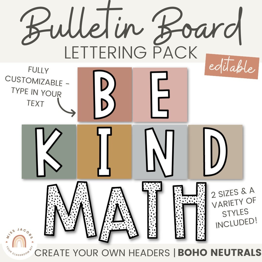 Bulletin Board Lettering Pack | Editable | BOHO & MESSY DOTS | Neutral ...