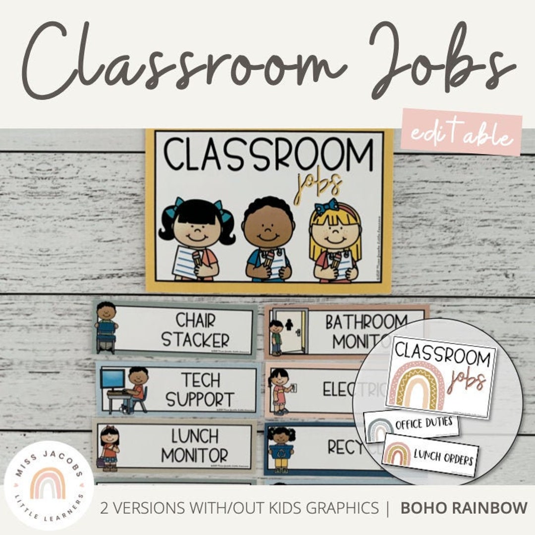 BOHO RAINBOW Classroom Jobs Display | Editable | Neutral Rainbow ...