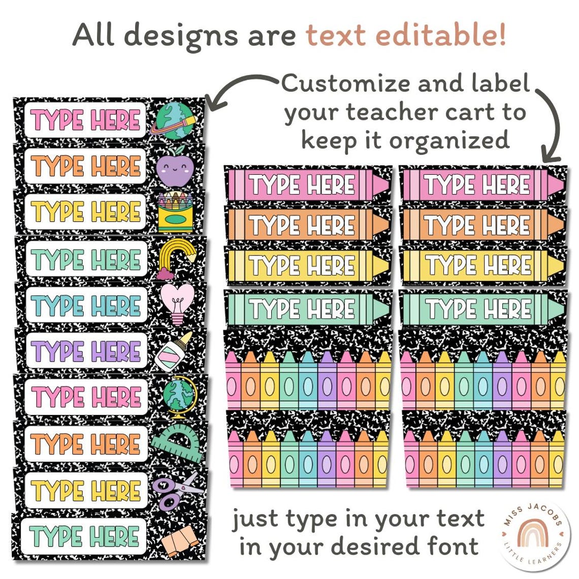 Cutesy Teacher Rolling Cart Editable Labels, Back to School 10 - 12 ...