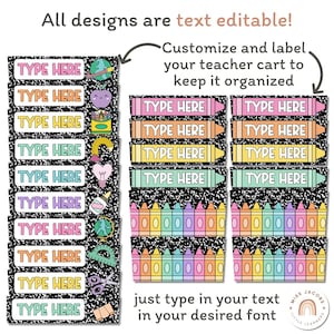 Cutesy Teacher Rolling Cart Editable Labels, Back to School 10 - 12 ...
