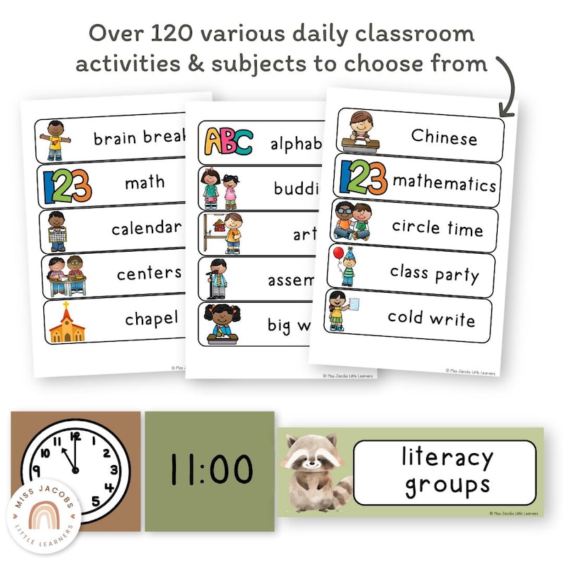 Woodland Visual Classroom Schedule, Editable Daily Timetable Cards ...