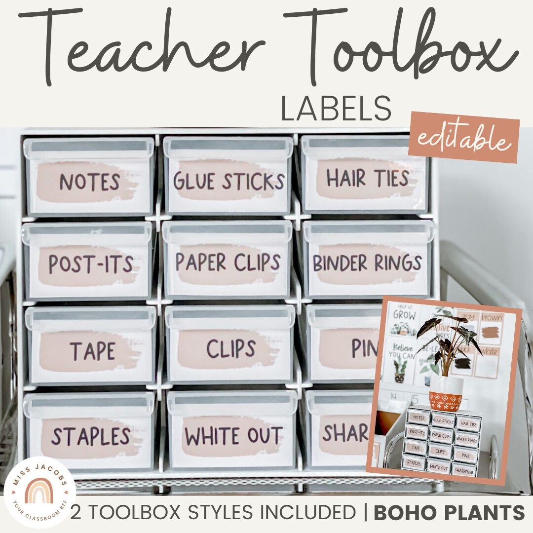 Modern Boho Plants Teacher Toolbox Labels | Editable Rustic Neutral ...