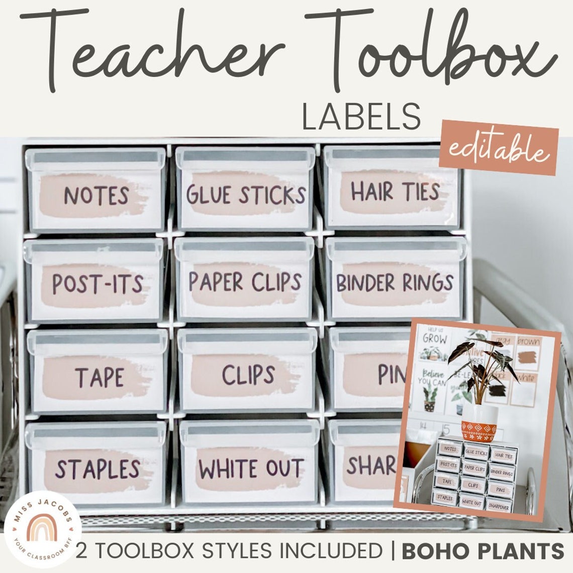 Modern Boho Plants Teacher Toolbox Labels Editable Rustic - Etsy