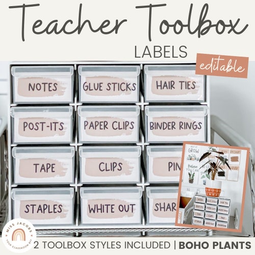 Neutral Boho Teacher Toolbox Drawer Labels EDITABLE - Etsy UK
