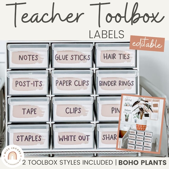 Modern Boho Plants Teacher Toolbox Labels Editable Rustic - Etsy