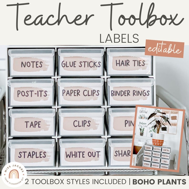 Modern Boho Plants Teacher Toolbox Labels Editable Rustic - Etsy