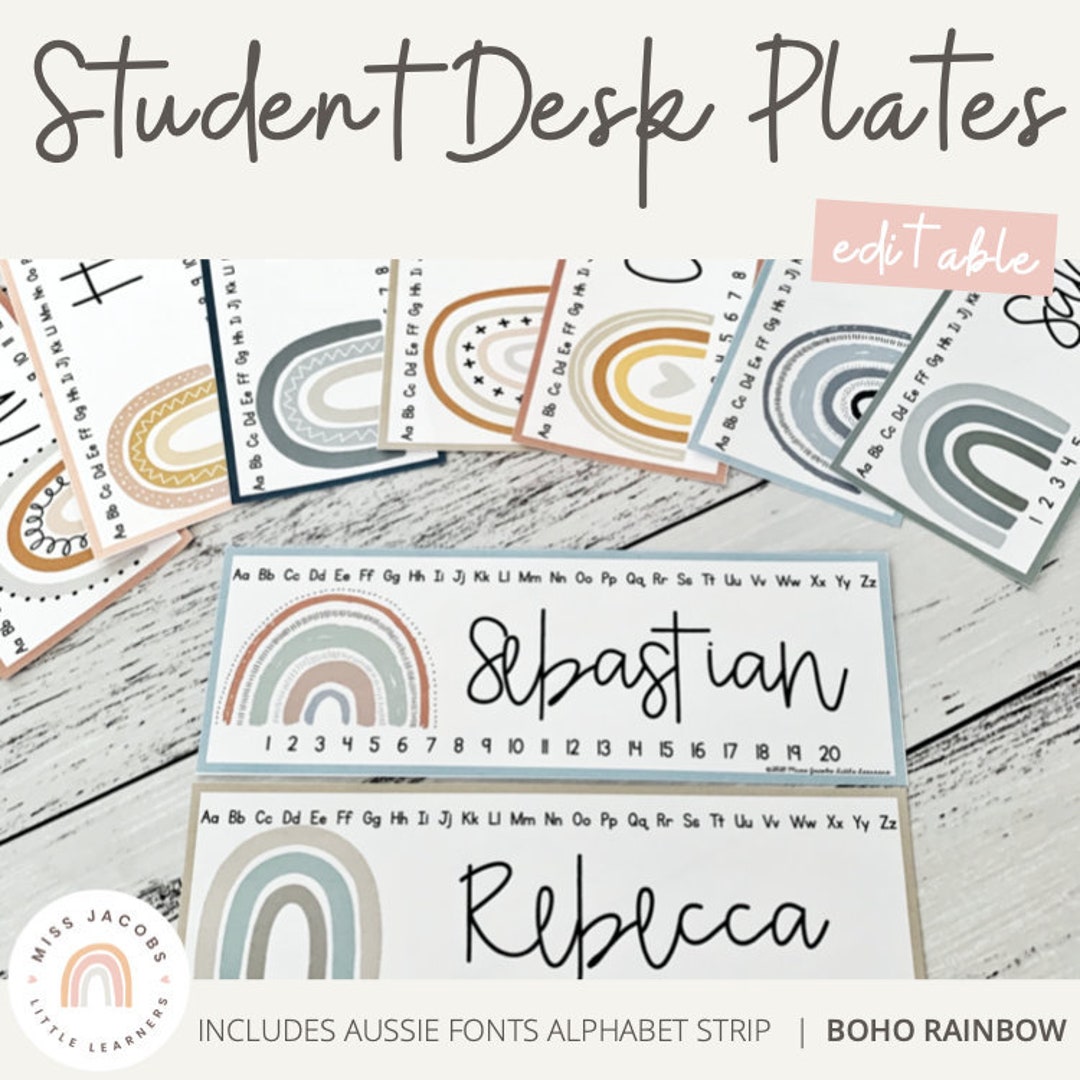 BOHO RAINBOW Classroom Labels & Student Desk Plates | Editable ...