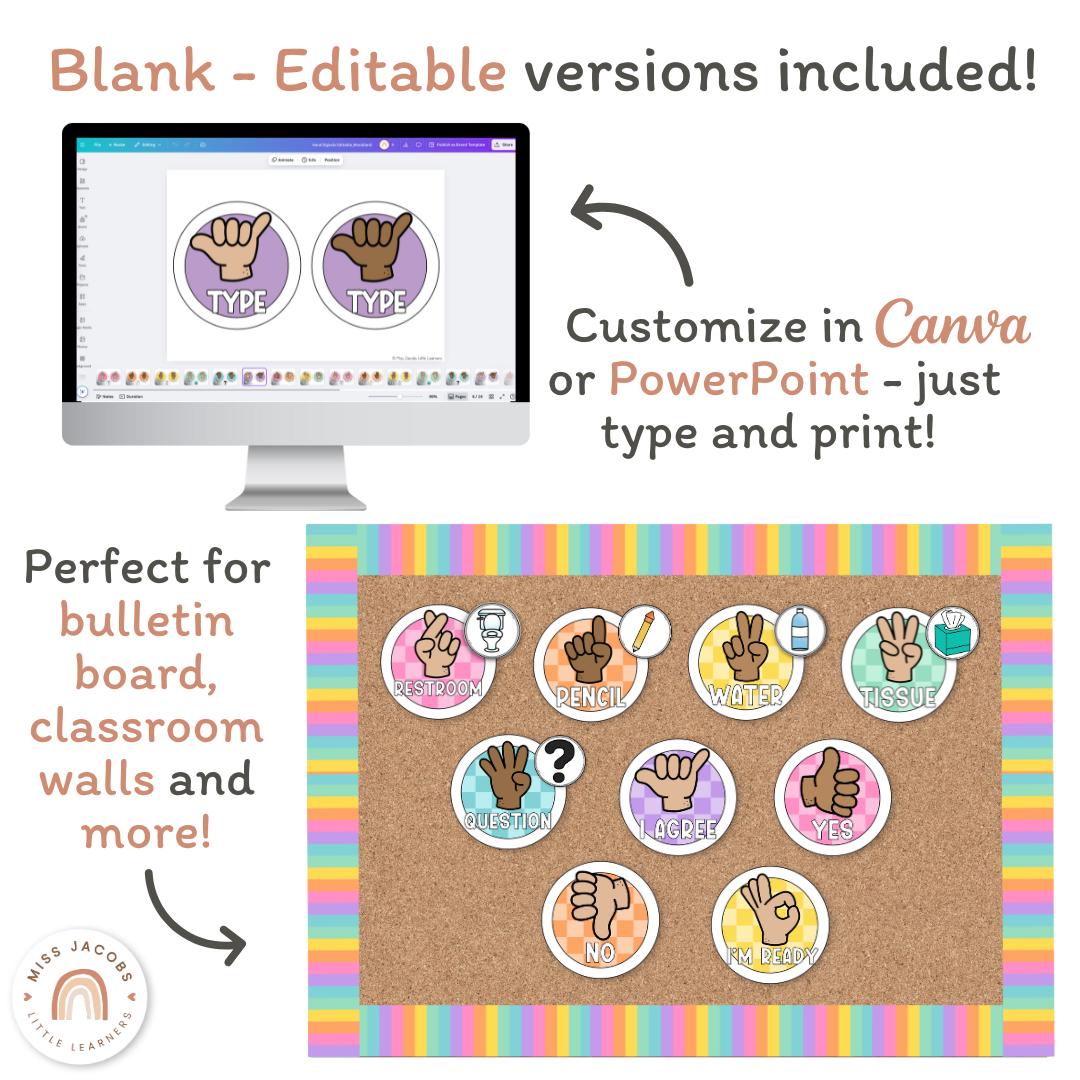 Cutesy Hand Signals Posters, Printable and Editable Classroom Decor ...