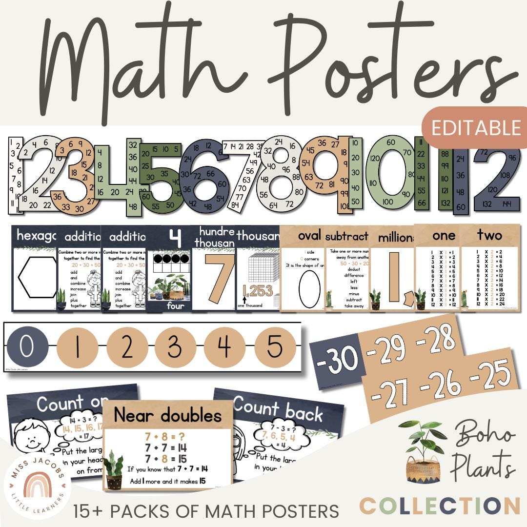 BOHO PLANTS Math Posters Bundle | Rustic Classroom Decor - Etsy