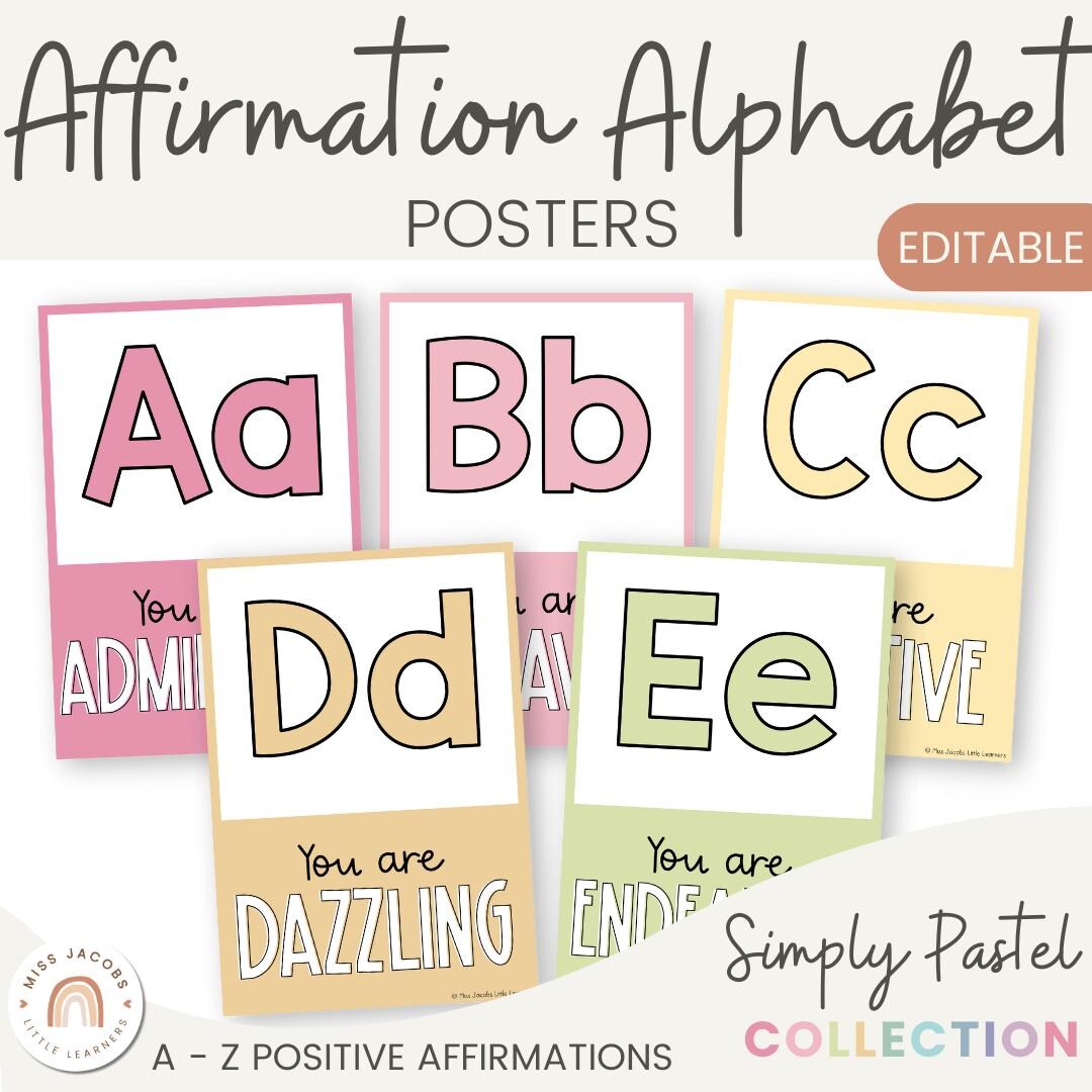 Pastel Affirmation Alphabet Posters, 26 Kids ABC Poster With Positive ...