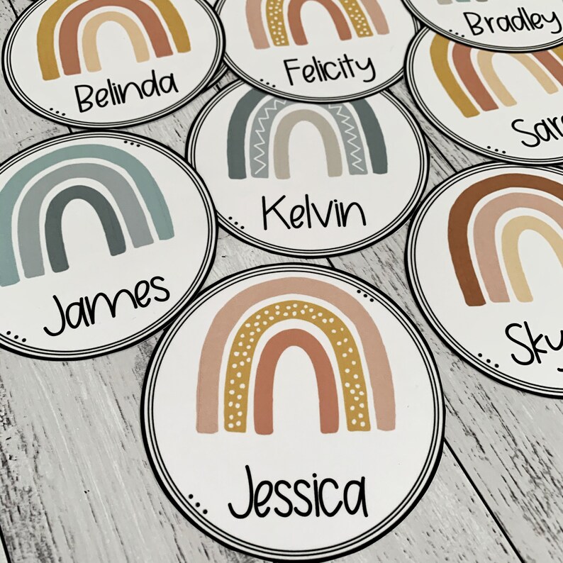 BOHO RAINBOW Classroom Labels Bundle Editable Neutral - Etsy
