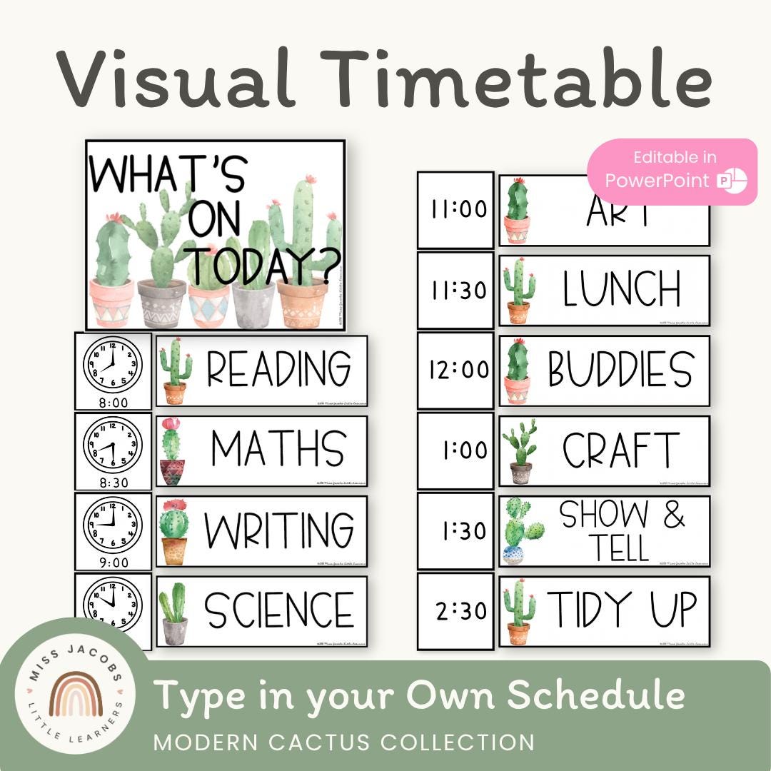 Cactus Visual Schedule, Editable Daily Routine Cards for Kids ...