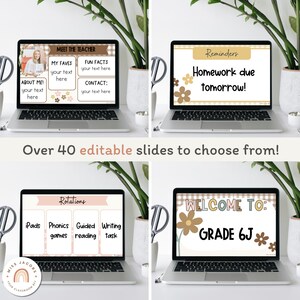 Morning Slides With Timers | Daisy Gingham Neutral Classroom Decor ...