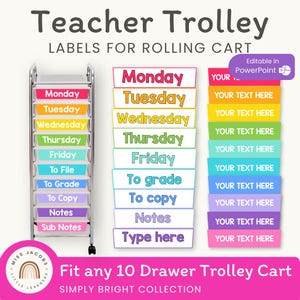10 Drawer Cart Labels | BRIGHTS Teacher Trolley Labels | Editable - Etsy
