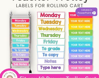 10 Drawer Cart Labels | BRIGHTS Teacher Trolley Labels | Editable - Etsy