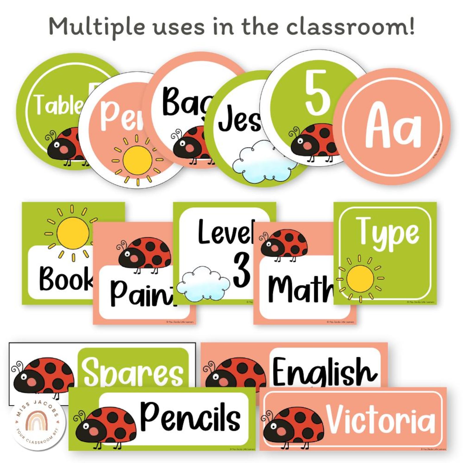 Spring Ladybug Classroom Decor Bundle, Editable Nature Theme Essentials ...