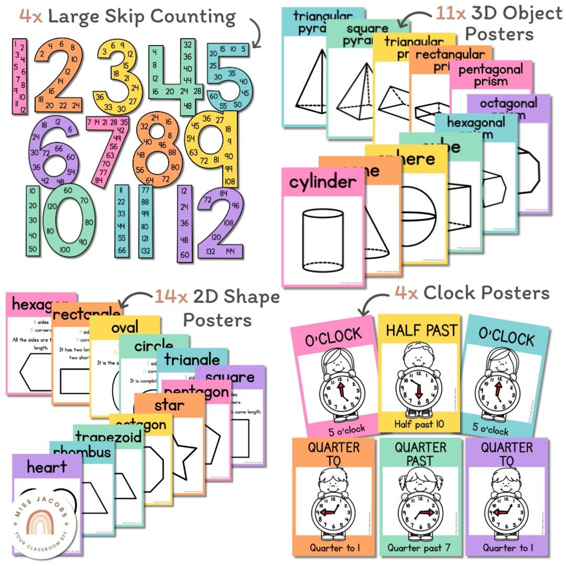 CUTESY Math Posters Bundle Set of 18 Numeracy Educational Posters ...