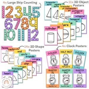 CUTESY Math Posters Bundle Set of 18 Numeracy Educational Posters ...