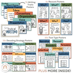 12 Packs English Posters Bundle, Grammar Posters Literacy Wall Bulletin ...