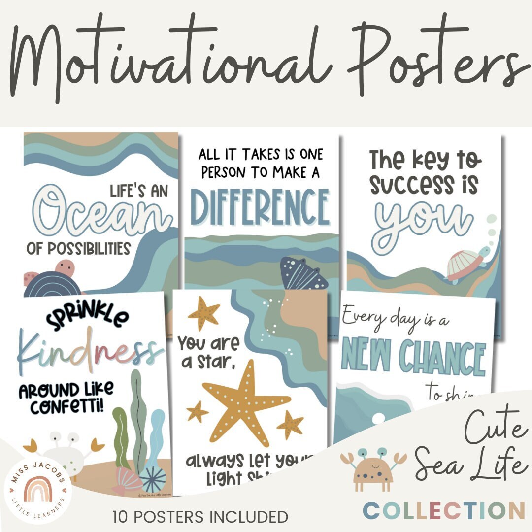 Motivational Classroom Posters Growth Mindset Bulletin Board Cute Sea ...