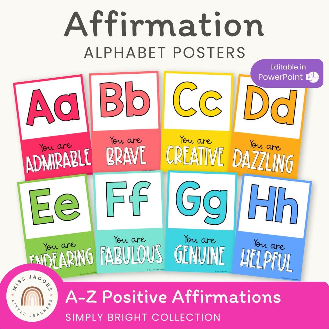 Bright Affirmation Alphabet Posters, Editable Affirmation ABC Poster ...