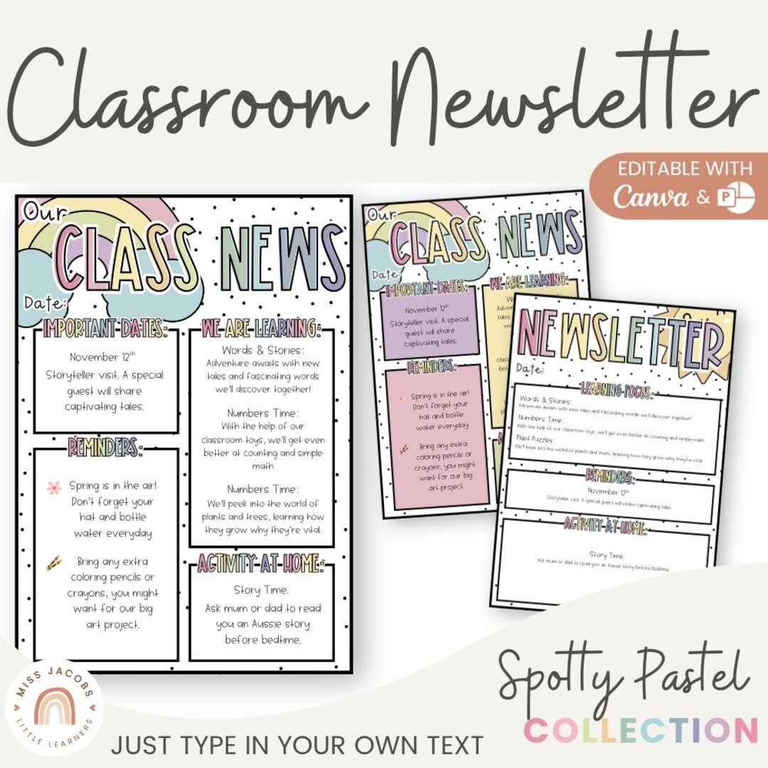 Classroom Newsletter Templates | Editable | Spotty Pastels Classroom ...