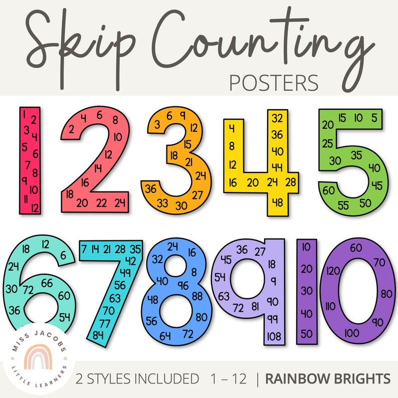 RAINBOW BRIGHTS Skip Counting Large Number Display Rainbow - Etsy