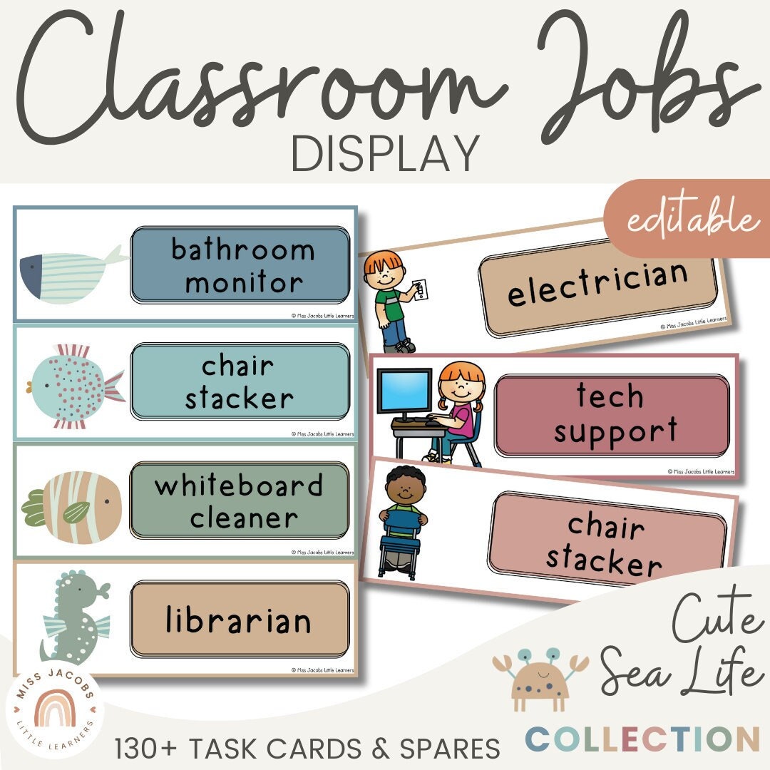 Classroom Jobs Display | Cute Sea Life Classroom Decor | Editable - Etsy
