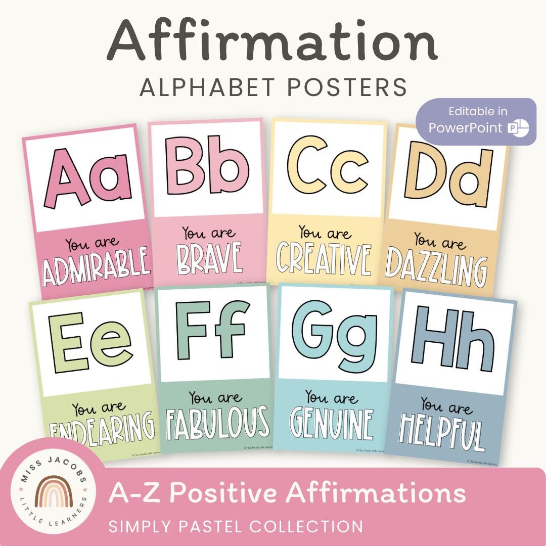 Pastel Affirmation Alphabet Posters, 26 Kids ABC Poster With Positive ...
