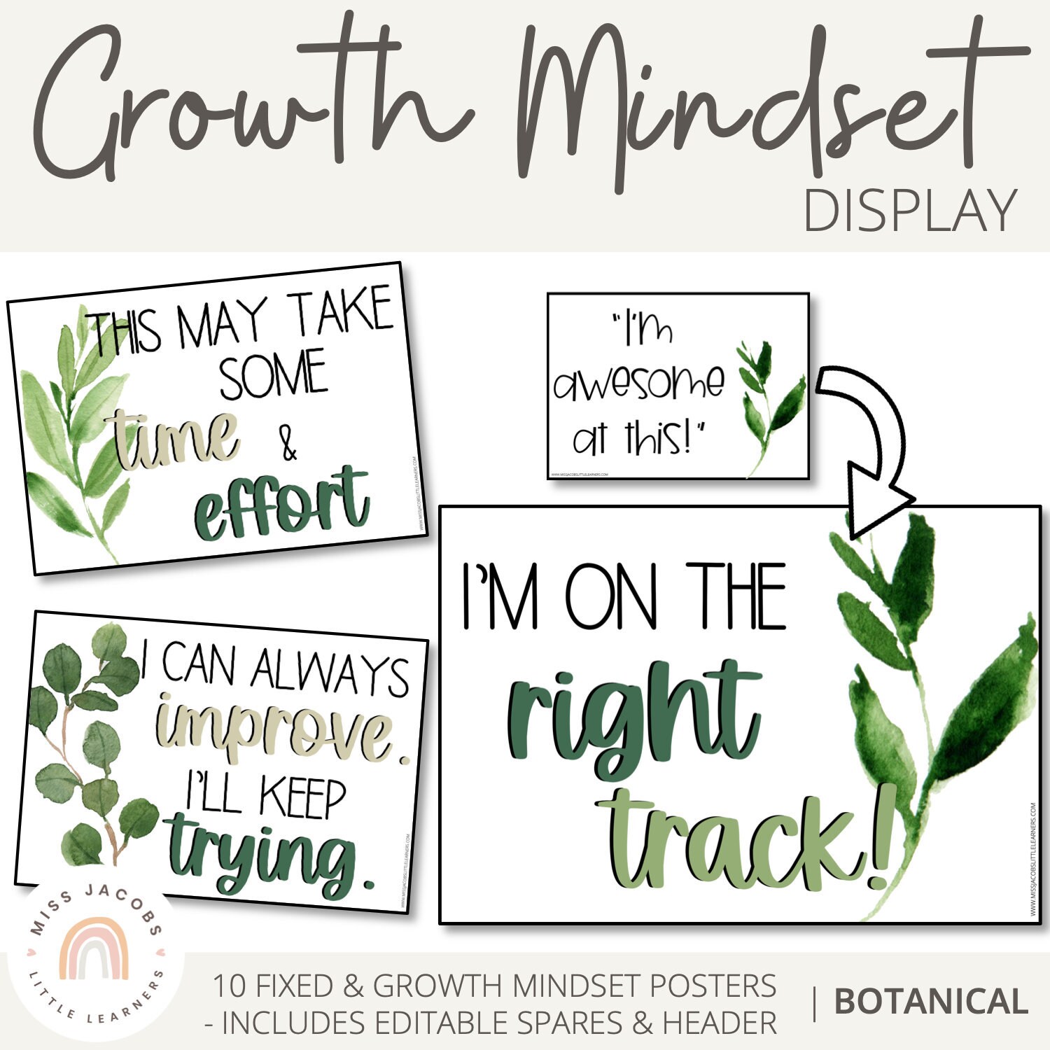 Botanical Growth Mindset Display Modern Farmhouse Classroom Etsy