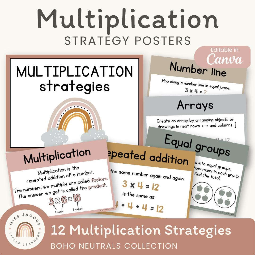 Boho Multiplication Strategies Anchor Chart: Rainbow Neutrals 12 ...