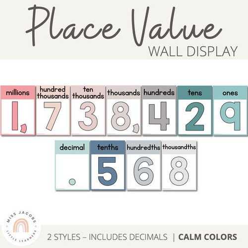 CALM COLORS Place Value Display Math Posters Modern - Etsy