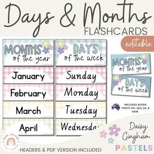 Days and Months Flashcards | Daisy Gingham Pastels Classroom Decor ...