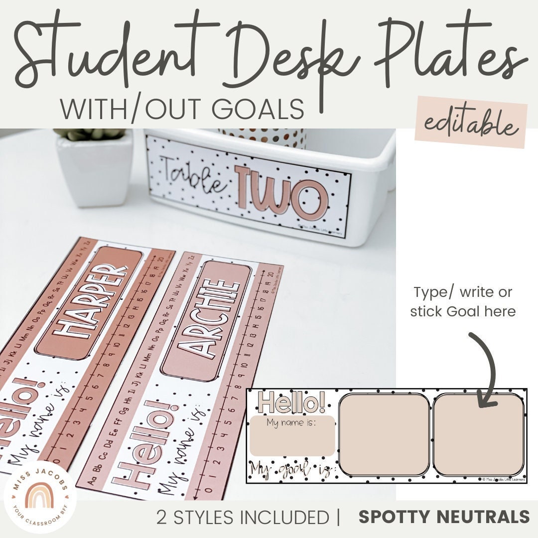 Student Name & Goals Plates | SPOTTY NEUTRALS | EDITABLE - Etsy